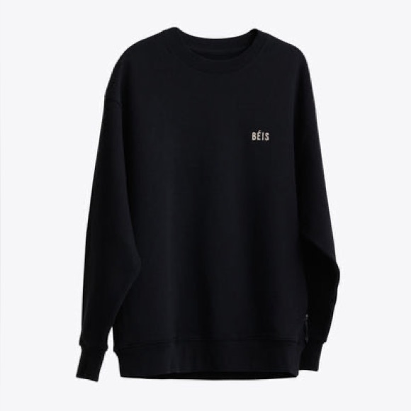 BEIS | Sweaters | Beis Logo The Crewneck Oversized Sweatshirt In Black ...